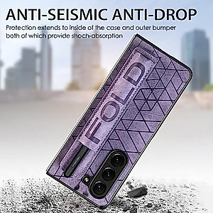 Bizzib for Samsung Galaxy Z Fold 5 Case, Leather TPU Slim Fit Shockproof Full Body Protective Cover with Flexible Grip Strap Compatible with Galaxy Z Fold 5-Purple