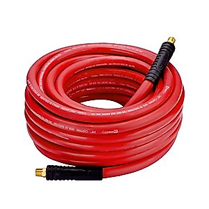WYNNsky Rubber Air Hose,50-Feet x 3/8-Inch, 300 PSI, Red Heavy Duty Air Compressor Hose With Double 1/4" MNPT Brass Endings