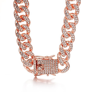 Halukakah Gold Chain for Men Iced Out,14MM Rose Gold Plated Diamond Cuban Link Chain Necklace 18",Lab Dimaonds Prong Set,Gift for Him