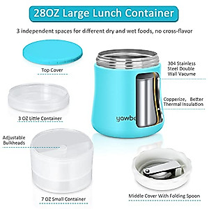 Thermos For Hot Food, Yogurt Container, 2 In 1 Insulated Food Jar To Separate Dry Wet Food, 28OZ Soup Thermos For Adults, Cereal To Go Container, Stainless Steel Vacuum Lunch Thermal With Spoon (Blue)