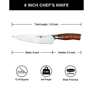 TUO Chef Knife 8 inch Kitchen Knives German High Carbon Stainless Steel Professional Sharp Chopping Knife, Chefs Knife with Pakkawood Handle and Gift Packaging