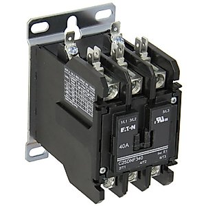 Eaton C25DNF340A Definite Purpose Contactor, 50mm, 3 Poles, Box Lugs, Quick Connect Side By Side Terminals, 40A Current Rating, 3 Max HP Single Phase at 115V, 10 Max HP Three Phase at 230V, 20 Max HP Three Phase at 480V, 120VAC Coil Voltage