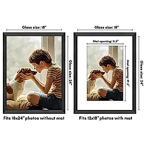 Americanflat 18x24 Poster Frame in Black - Use as 12x18 Picture Frame with Mat or 18x24 Frame Without Mat - Wide Engineered Wood Frame, Plexiglass Cover, and Hanging Hardware for Wall