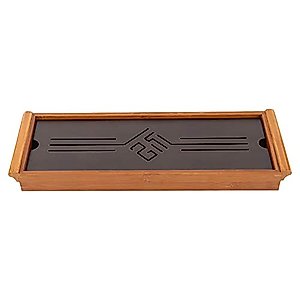 Natural Bamboo Tea Tray Drainage Type Cup Plate Traditional Chinese Style Serving Tray Kung Fu Tea Accessory 14.96 x 5.28 x 1.49inch