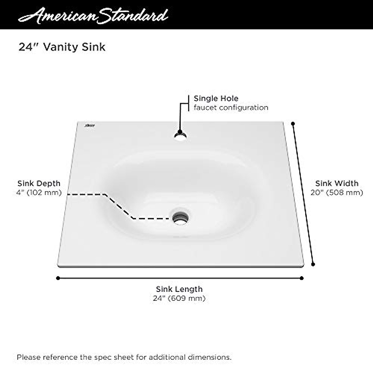 American Standard 1297001.020 Studio S 24-inch Vanity Top Sink – Center Hole, White
