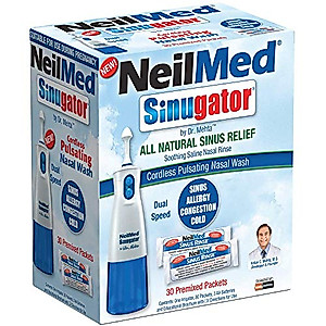 NeilMed Sinugator Cordless Pulsating Nasal Wash Kit with One Irrigator, 30 Premixed Packets and 3 AA Batteries(Pack of 1)