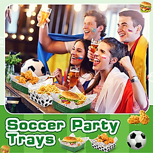 50 Pack Soccer Party Favors 5 lb Paper Food Trays Large Soccer Paper Food Boats Disposable Serving Tray Snack Trays for Food, Condiment, Carnivals, Birthday, Party Decorations
