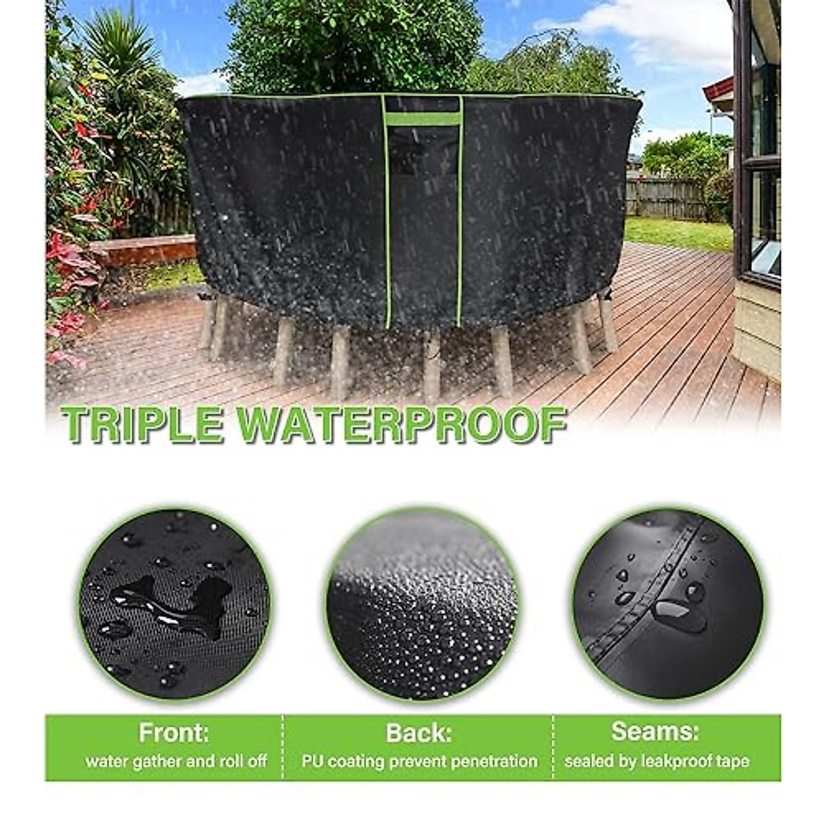 Round Patio Furniture Covers, 100% Waterproof Outdoor Table Chair Set Covers, 600D Heavy Duty Patio Furniture Covers, Anti-Fading, UV Resistant, 62" Dia x 28" H, Black