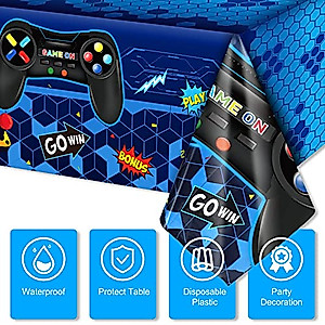 3 Pcs Video Game Table Cover Video Game Birthday Decoration Game Theme Plastic Table Cloth Party Supplies for Boys Girls Kids Player Geek Party Decorations, 54 x 108 Inch (Blue, Classic Style)