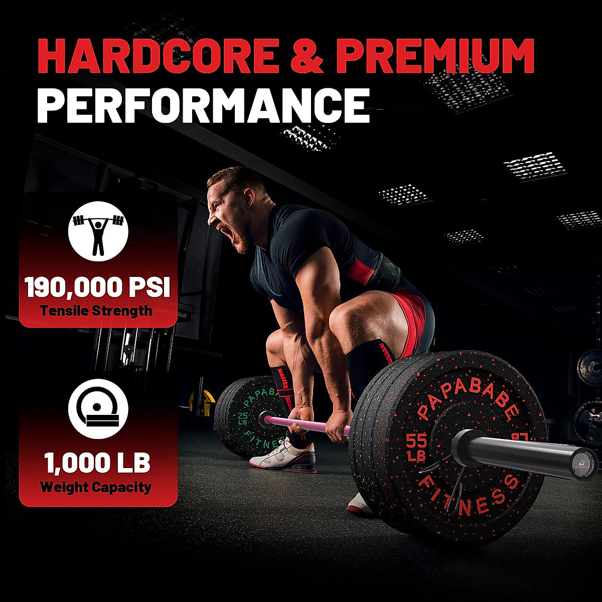 PAPABABE Olympic Barbell, 1500LB Capacity barbell Cerakote Coating Bar, Weightlifting Bar 2 Inch Barbell, for Powerlifting and Crossfit, Pink (25MM)