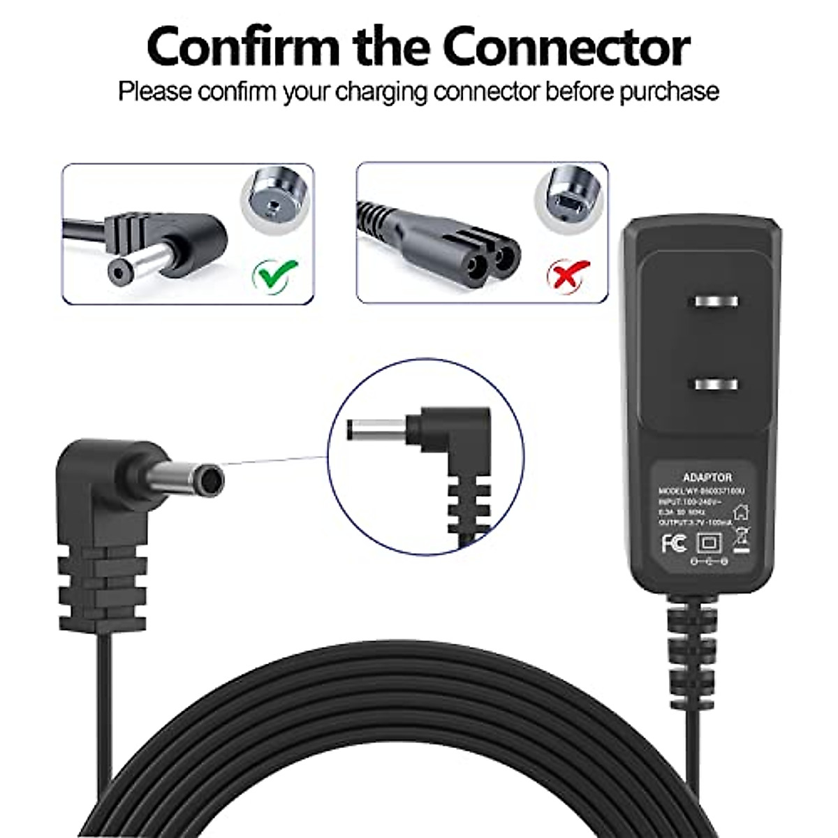 3.7V Power Adapter Charger for Wahl 9818L 9818 9854l 9876l Shaver Groomer Clipper, 9854-600 97581-405 9867-300 79600-2101 97581-1105 Replacement Trimmer Power Supply Cord for Wahl