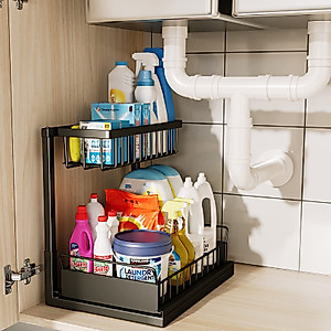 Floridy Under Sink Organizer, Pull Out Under Sink Organizers and Storage l Shaped, Under the Sink Organizer Bathroom Kitchen Cabinet Organizer Shelf and Storage