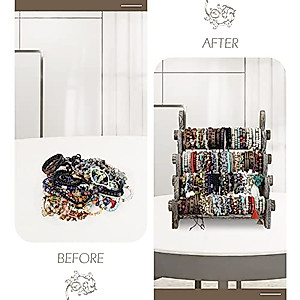 LadyRosian 4 Tier Wooden Bracelet Holder, Bangle Watch Necklace Display Storage Jewelry Holder Stand Display Organizer,Antique White