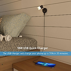 acegoo 12V LED Reading Light, RV Bedside Swivel Wall Lamp with High-Speed USB Charger, Frosted Acrylic Lampshade & Press Dimmer Switch, Black Finish,DC 12-24V Hard-Wired (Acrylic Lampshade)