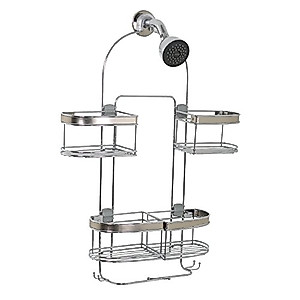 Zenna Home Hanging Shower Caddy, Over the Shower Head Bathroom Storage, Stainless Steel, For Handheld Shower Hoses, Rust Resistant, No Drilling, Expandable Organizer, 4 Baskets, Razor Holders, Hooks