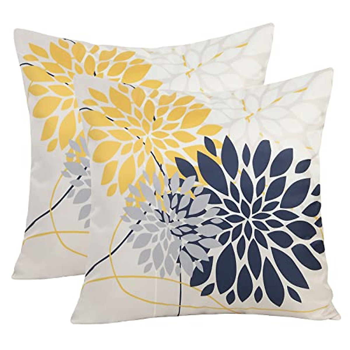 Pyonic Outdoor Throw Pillow Covers 18x18 Waterproof Pillow Covers Geometric Flower Pillow Case Farmhouse Summer Square Cushion Cover for Patio,Garden,Balcony,Set of 2 (Yellow, 18 x 18-Inch)