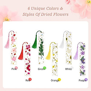 Leezmark 6 Pcs Pressed Flower Bookmark, Handmade Dried Flower Resin Bookmark, Aesthetic Bookmark Pretty Book Markers with Tassels, Reading Gifts for Book Lovers, Cute Bookmarks for Girls Women