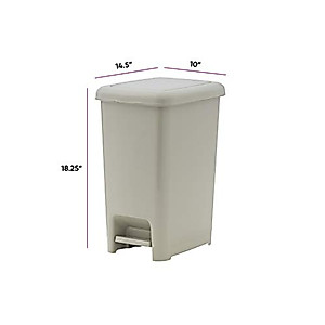 Superio 6.5 Gal Slim Step On Pedal Plastic Trash Can, Waste Bin for Under Desk, Office, Bedroom, Bathroom- 26 Qt, Greige 2 Pack