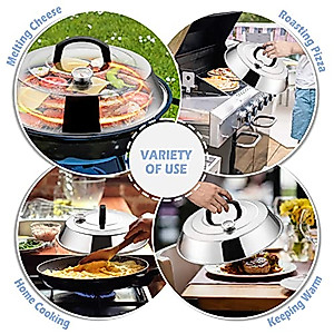 Joyfair 12 Inch Melting Dome with Built-in Thermometer, 2Pcs Stainless Steel Basting Cover Griddle Accessories for Outdoor Camping BBQ Grilling/Indoor Kitchen Cooking Steaming, Extra Thick Steel