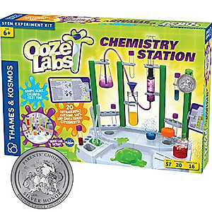 Thames & Kosmos Ooze Labs Chemistry Station Science Experiment Kit, 20 Non-Hazardous Experiments Including Safe Slime, Chromatography, Acids, Bases & More, Multi-color