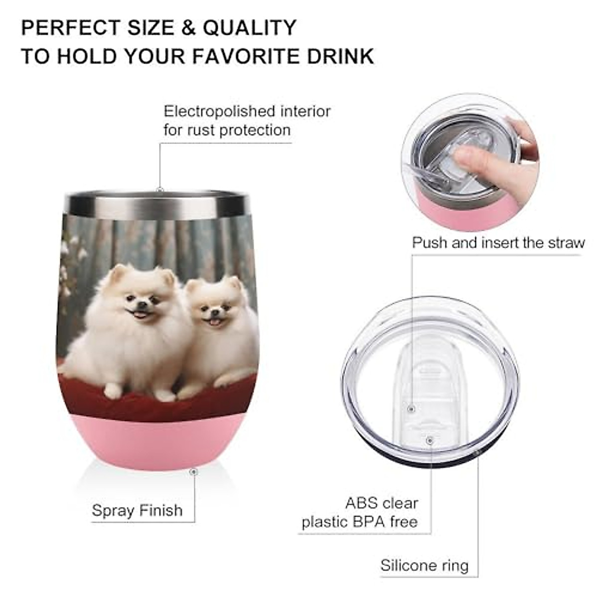 WYUSPGK 304 Stainless Steel Insulated Cup, Short-haired Pomeranian Dog Print Smooth Rim, Durable & Reusable - Perfect for Office, Home, And Travel
