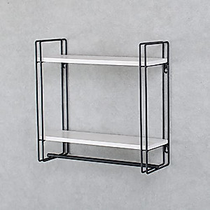 Industrial Bathroom Shelves with Towel Bar,24 inch Rustic Racks for Bathroom,2 Layers Farmhouse Rack Over Toilet,Pipe Wall Mounted,Home Decor Floating Holder (White)