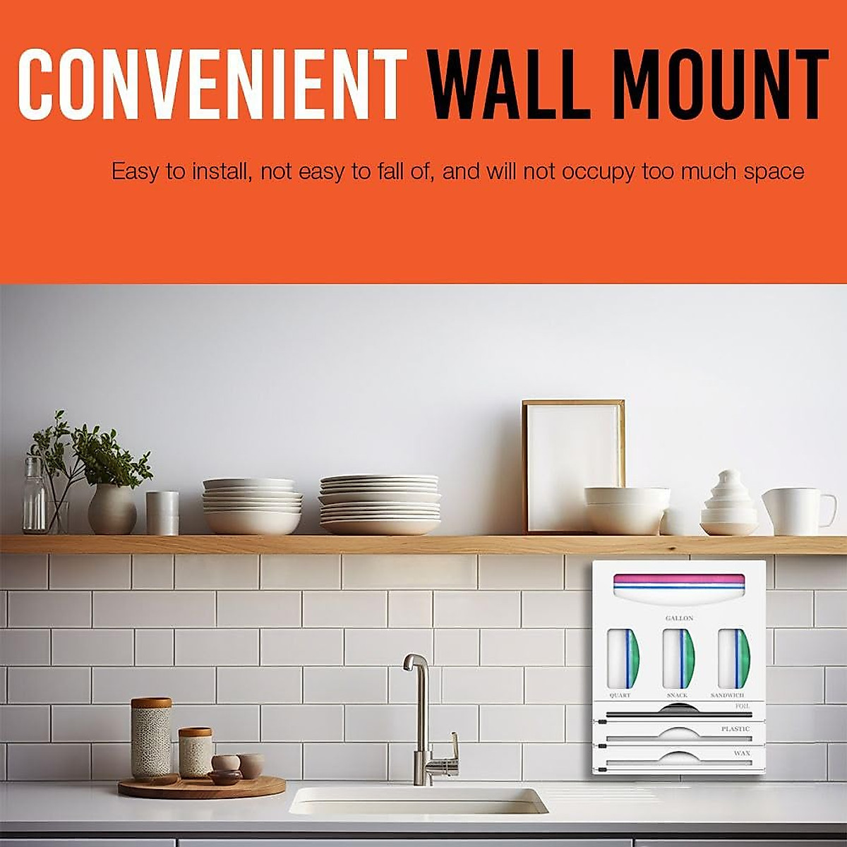 White Ziplock Bag Storage Organizer for kitchen Drawer | Plastic Wrap Organizer Dispenser with Cutter| Bamboo Ziploc Baggie Holder | Compatible with Ziploc Baggie Organizer | Bamboo Plastic Bag Dispenser for Gallon, Quart, Snack Sandwich bags & Plastic Fo