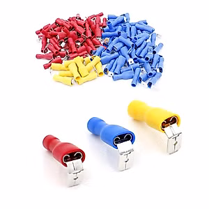 Baomain 1/4" Piggyback Spade Crimp Terminal Connector 0.5-6.0mm² 22-10 AWG Pack of 100