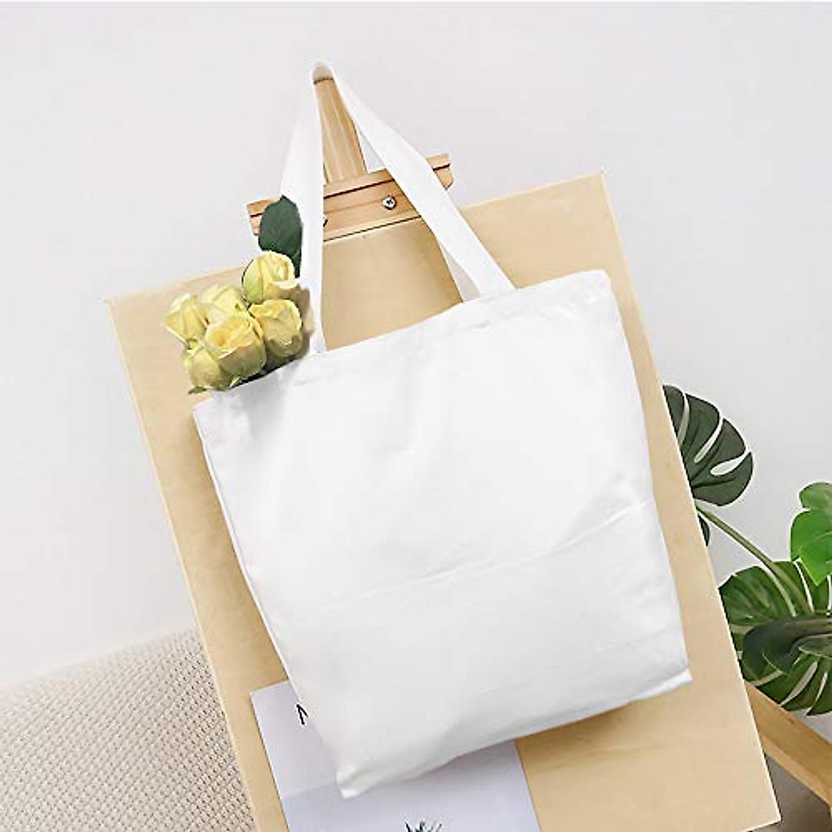 WOWSEA Natural Canvas Tote Bags, 4 pcs Reusable 24oz Shopping Bag DIY pattern for Crafting and Decorating Sturdy Washable Grocery Tote Bag (Beige)