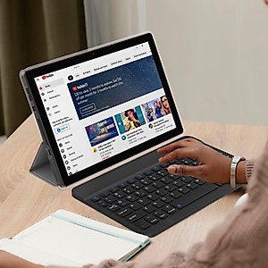 10 Inch Android Tablet, 2 in 1 Tablet with Keyboard 6GB + 128GB 10.1'' Tablets, 5G WiFi 6, BT 5.0, 1.8Ghz CPU Tableta PC, 8MP Camera, 6000mAh, Comptuer Tablet include Case Mouse Stylus Film, Black