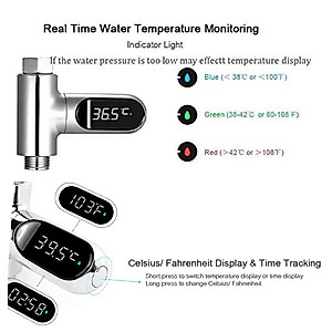 Shower Water Thermometer, LED Digital Display 0~100℃ Baby Bath Water Thermometer Celsius/Fahrenheit Display rotatable Screen for Home Kitchen Bathroom (Silver)