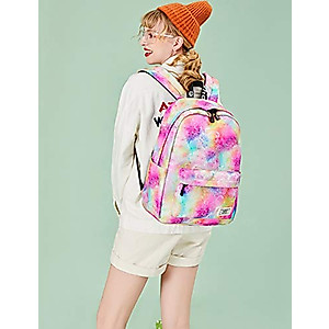 mygreen Cute Lightweight Rainow Flower School Backpack for Girls Laptop Backpack Teens Bookbag Galaxy Pink Purple