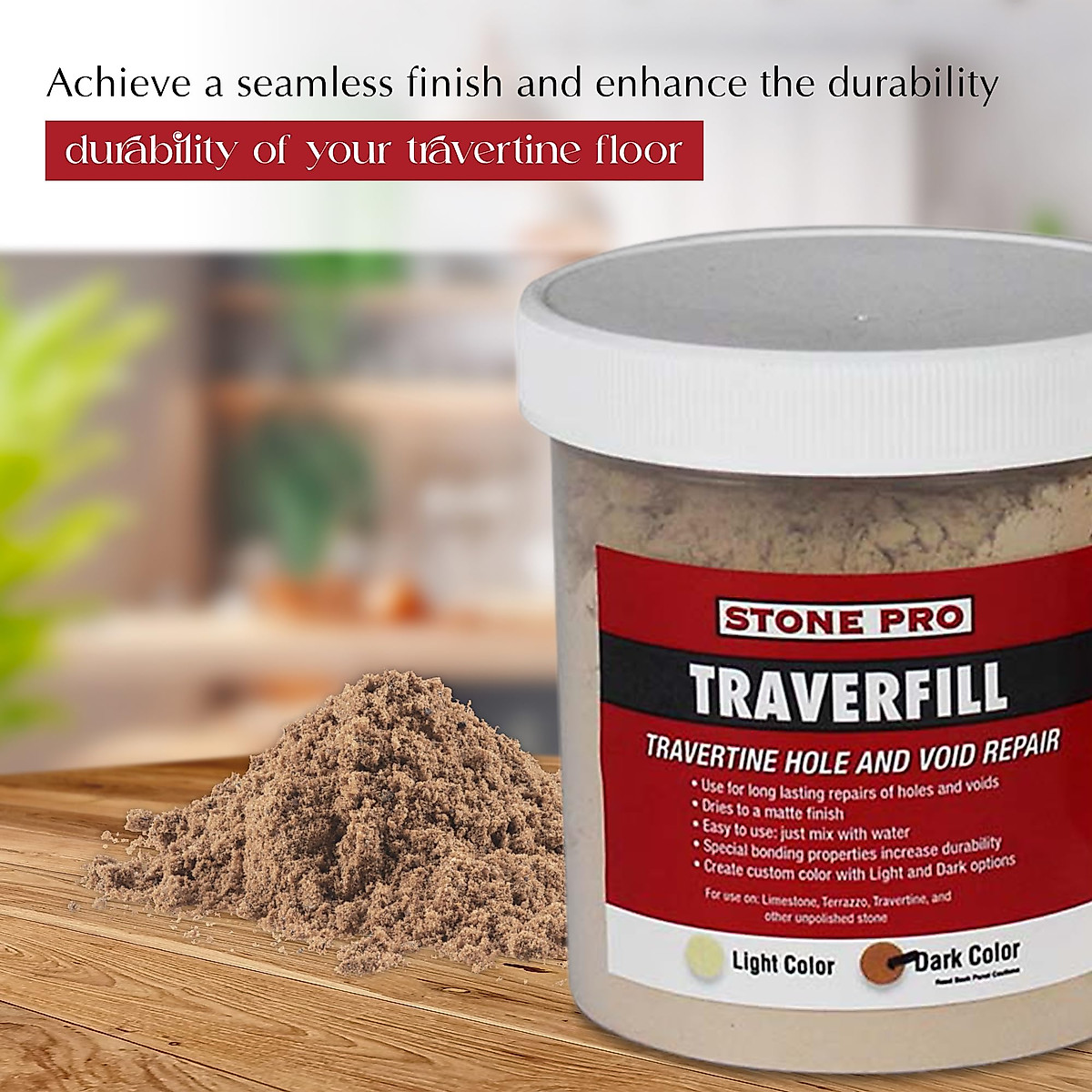 Stone Pro Traverfill - Travertine Hole and Void Repair - 1 Pound - Dark