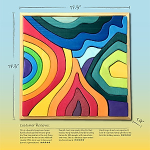 moderngenic 'Four Elements' Rainbow X-Large Rainbow Blocks, Wooden Toys for Kids, Geometric Building Puzzle, Volcano/House Educational Set