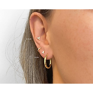 Sterling Silver Stud Earrings for Women Men, 1 Pair Flower Cubic Zirconia Stud Earrings Set | Small Cartilage CZ Hypoallergenic Tragus Piercing Earrings for Teens 3mm