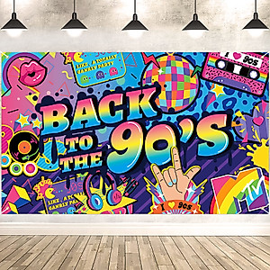 DPKOW Large Fabric 90's Banner, Back To The 90's Party Decorations, 1990s Birthday Party Photo Backdrop Decoration, Colorful 90s Party Decoration, 195 x 110cm