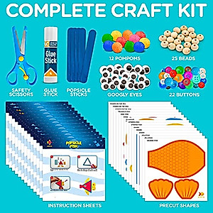 Arts and Crafts for Kids Ages 3-5, Craft Your Own Fish Characters Kit Includes Supplies & Instruction, Great Craft Project for Toddlers.