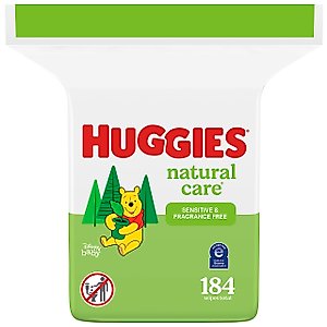 Huggies Natural Care Sensitive Baby Wipes, Unscented, Hypoallergenic, 99% Purified Water, 1 Refill Pack (184 Wipes Total)