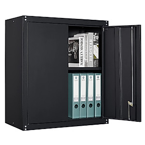 GEDELITE Metal Storage Cabinet with Lock and Doors,Steel Garage Wall Storage Cabinet,Garage Upper Cabinet,Wall Mounted Metal Cabinet for Garage, Black