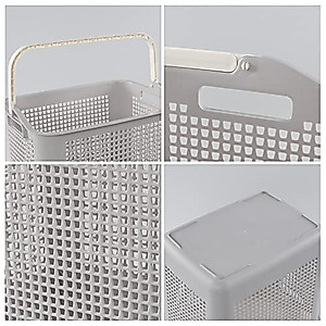 AnnkkyUS 35 L Plastic Laundry Baskets with Handle, Grey Laundry Hamper Set of 4