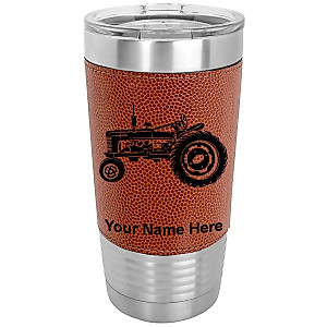 LaserGram 20oz Vacuum Insulated Tumbler Mug, Old Farm Tractor, Personalized Engraving Included (Faux Leather, Basketball Style)