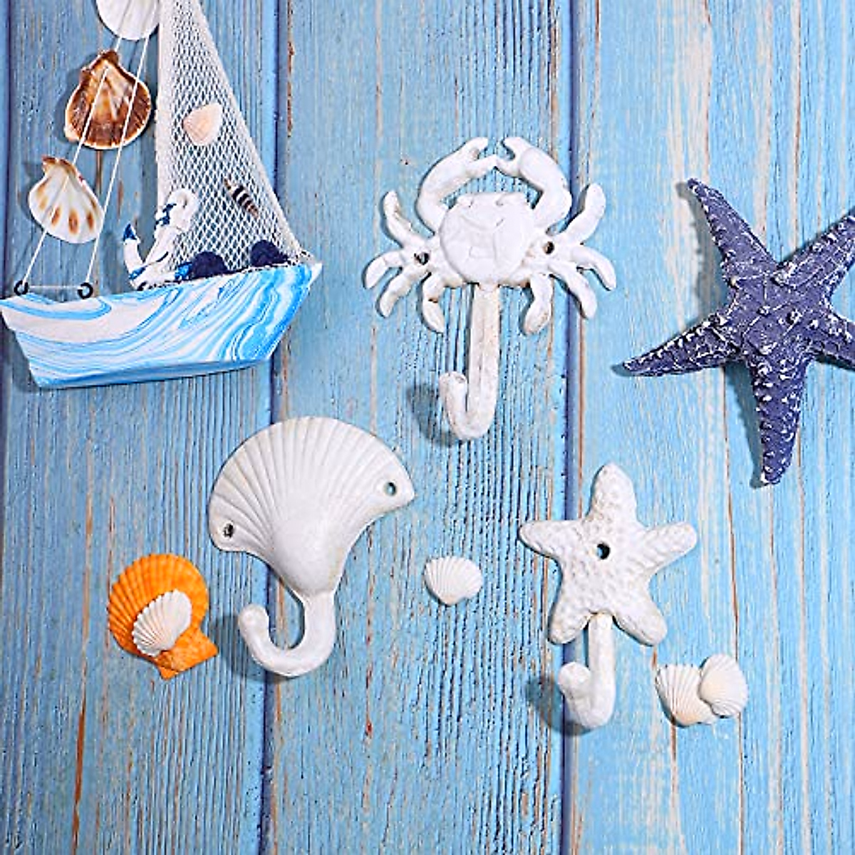 TOPBATHY 3pcs Nautical Hooks Crab sea Shell Shape Wall Hooks Coat Towel Hooks Robe Key Hat Clothes Hooks Wall Hangers Nautical Beach Coastal Wall Decorations Ornaments