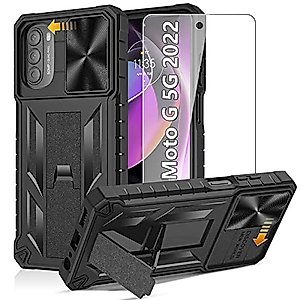 WTYOO for Motorola Moto-G-5G 2022 Case: Military Grade Shockproof Protection Cover with Kickstand | Matte Textured Rugged Protective TPU & Drop Proof Sturdy Phone Case Black
