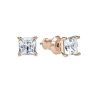 SWAROVSKI Attract Pierced Stud Earrings, Square-Cut Clear Crystals on Rose-Gold Tone Finish Setting, Part of the Swarovski Attract Collection