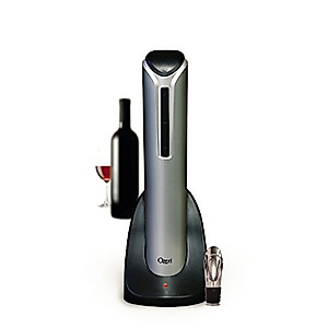 Ozeri Pro Electric Bottle Opener with Wine Pourer, Stopper, Foil Cutter, and Elegant Recharging Stand, Silver