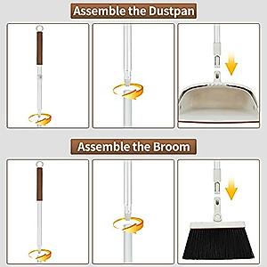 Jekayla Broom and Dustpan Set for Home with 54" Long Handle, Upright and Lightweight Dust pan and Brush Combo for Kitchen Room Office Lobby Floor Cleaning, Brown and Grey