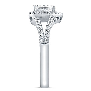 Size 9 - Solid 14k White Gold Heart Shape Solitaire with Round Side Stones CZ Cubic Zirconia Engagement Ring 2.0ct.