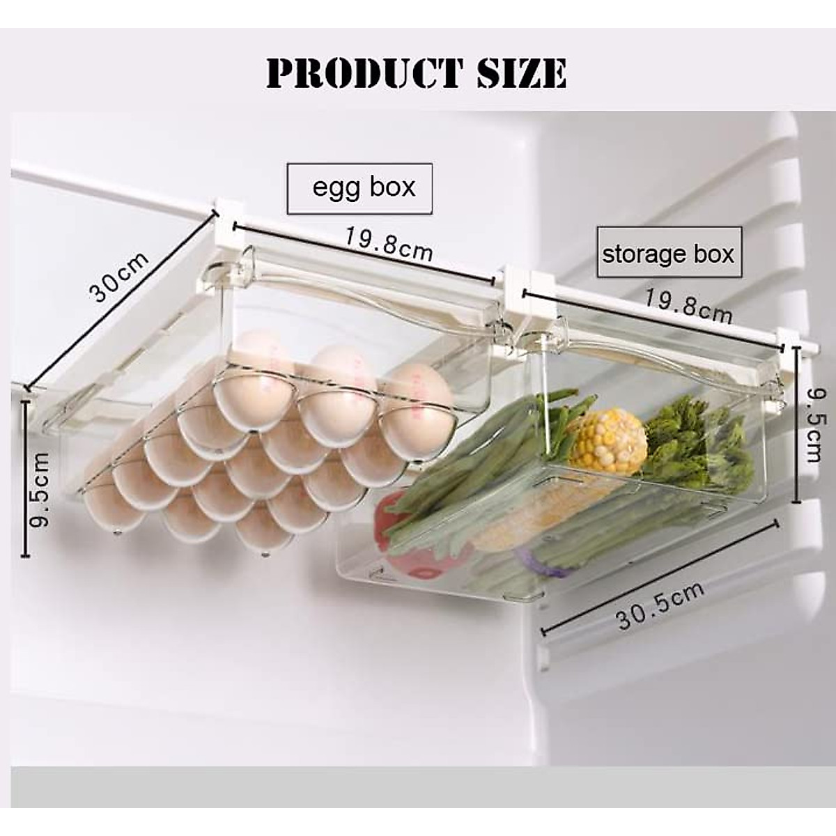 2 Pack Fridge Drawer Organizer, Pull-outrefrigerator Vegetable Drawer Box & Egg Drawer for Refrigerator, Reusable Fruit Storage Containers for Fridge, Multifunctional Food Fridge Organizer