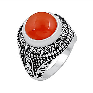 5, 78Cts Solitaire Natural Carnelian 925 Silver Plated Ring Size 6 For Women, Orange Stone July Birthstone Ring Jewelry Gift For Women Mom Wife