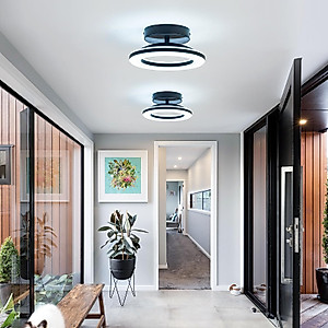 SHIKHO Modern Led Ceiling Light Fixture Black 7.7Inch Round Semi Flush Mount Ceiling Light 12W 6000K Indoor Small Ceiling lamp for Closet Hallway Bathroom Porch Bedroom Kitchen